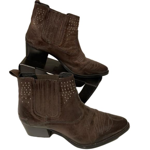 Splendid | Shoes | Splendid Brown Leather Cowboy Ankle Boots Sz 95 ...